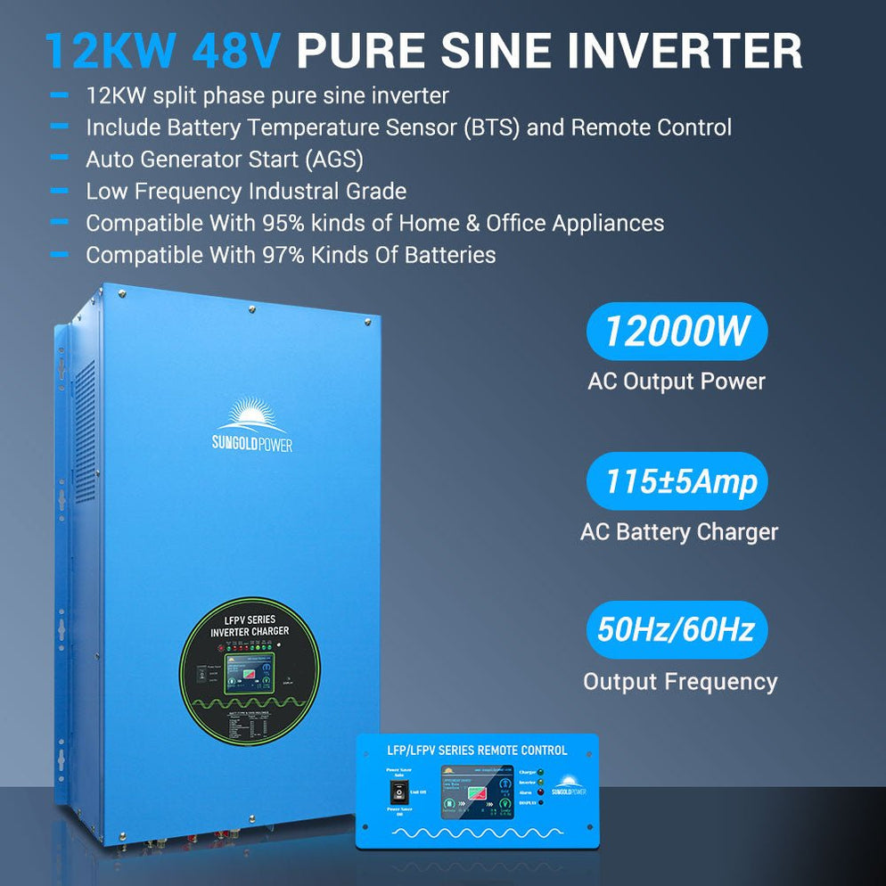 SunGold Power 12000W 48V Split Phase Pure Sine Wave Inverter Charger ...